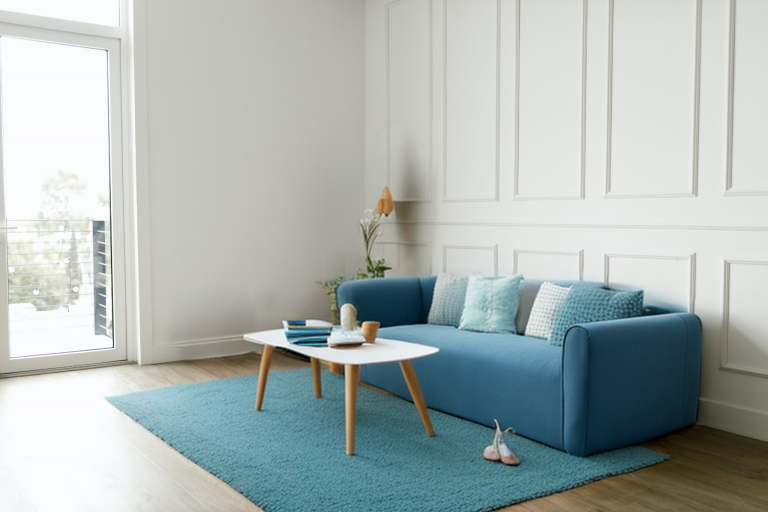 Living room in coastal style and blue-cyan-dull blue color
