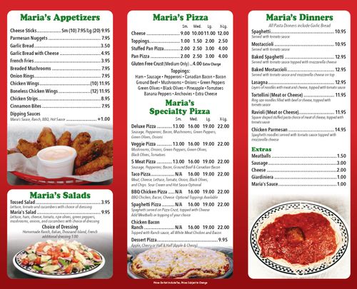 Menu | Maria's Pizza