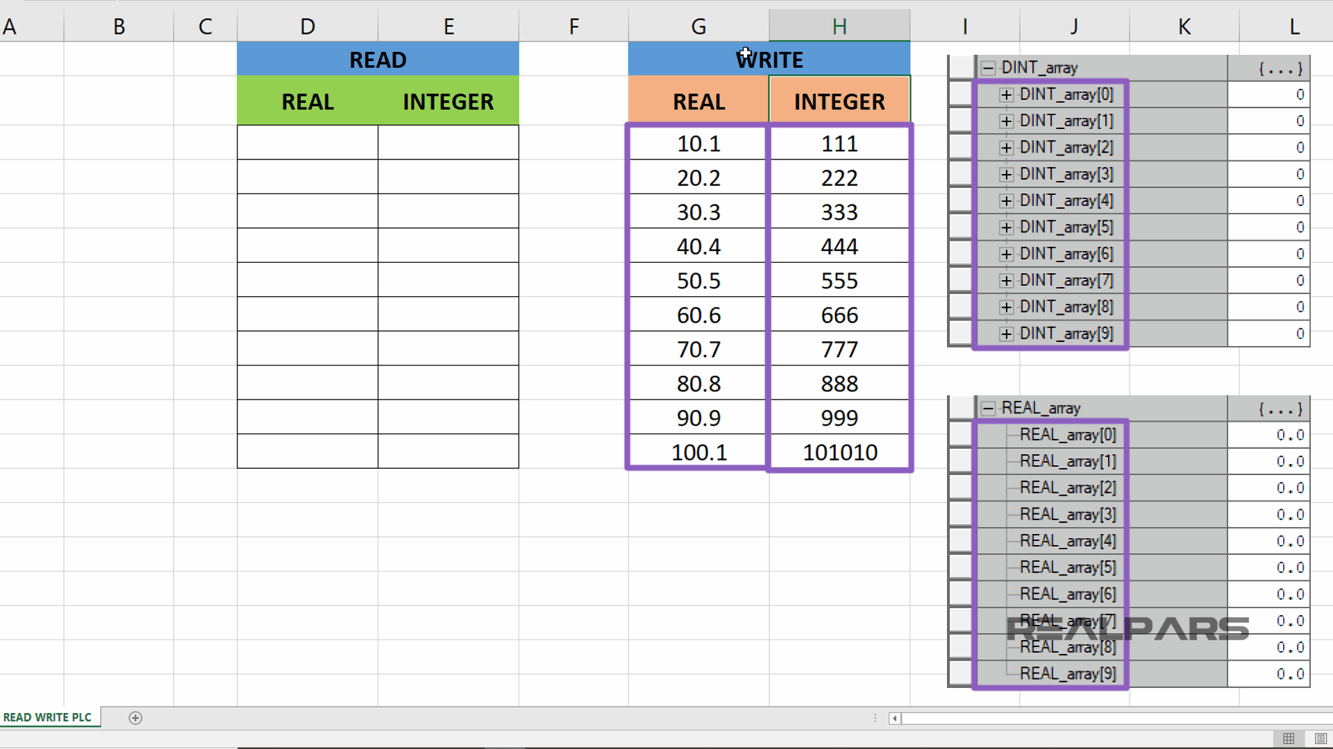 How to Configure Excel WRITE Communication to PLC (VBA) - RealPars