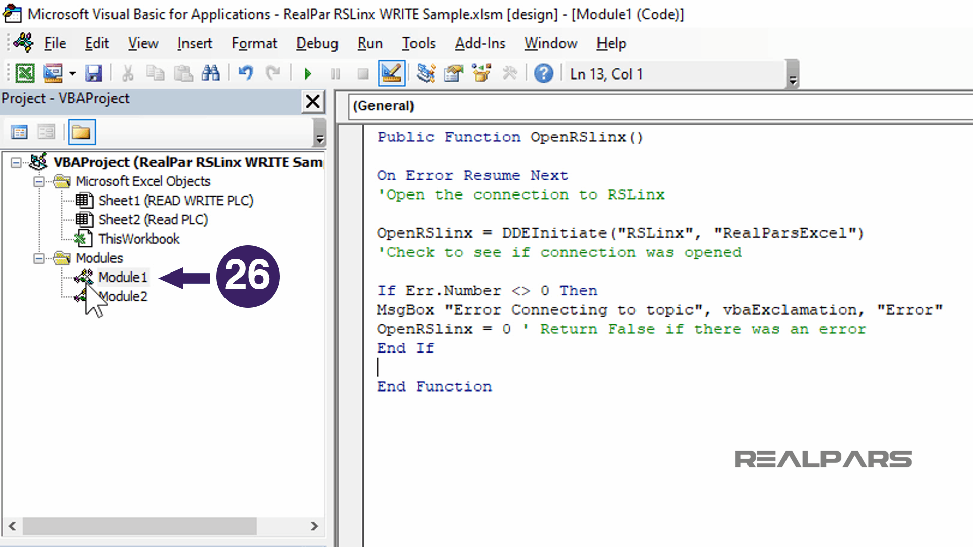 How to Configure Excel WRITE Communication to PLC (VBA) - RealPars