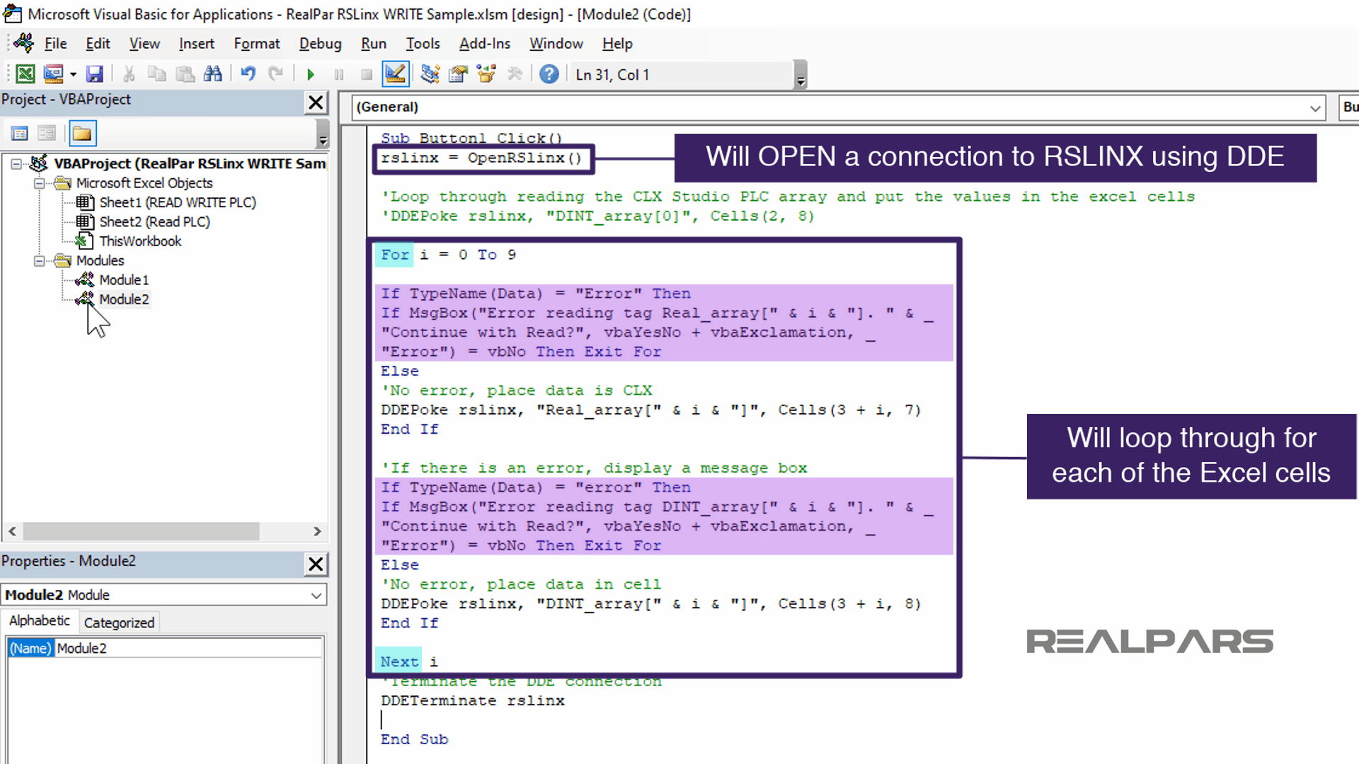 How to Configure Excel WRITE Communication to PLC (VBA) - RealPars