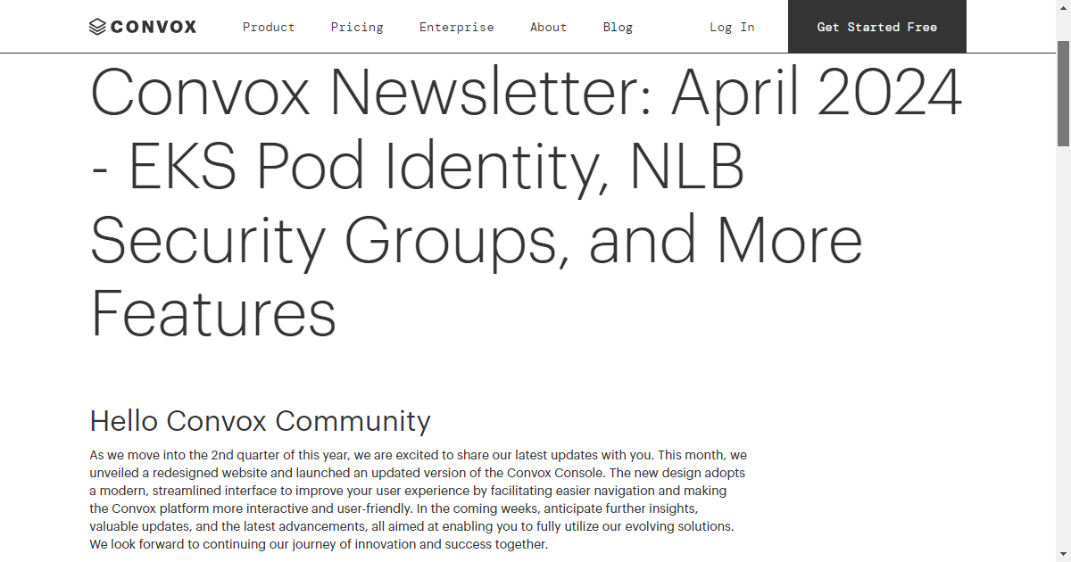 Convox Newsletter: April 2024 - EKS Pod Identity, NLB Security Groups, and More Features