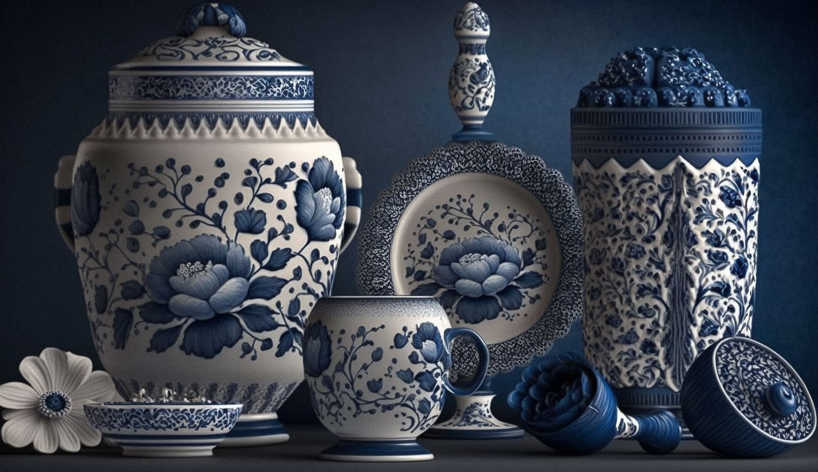 Gzhel ceramic Midjourney style | Andrei Kovalev's Midlibrary