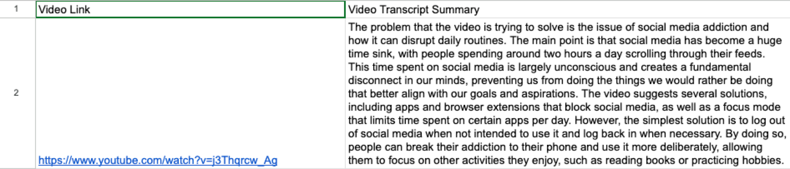 Get key takeaways from a Youtube video using OpenAI and save it to Google Sheets