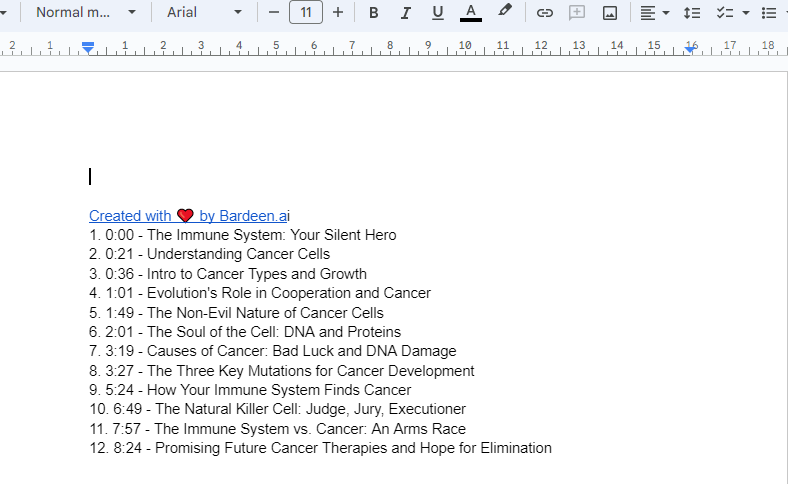 Get YouTube chapters and save to a Google Doc