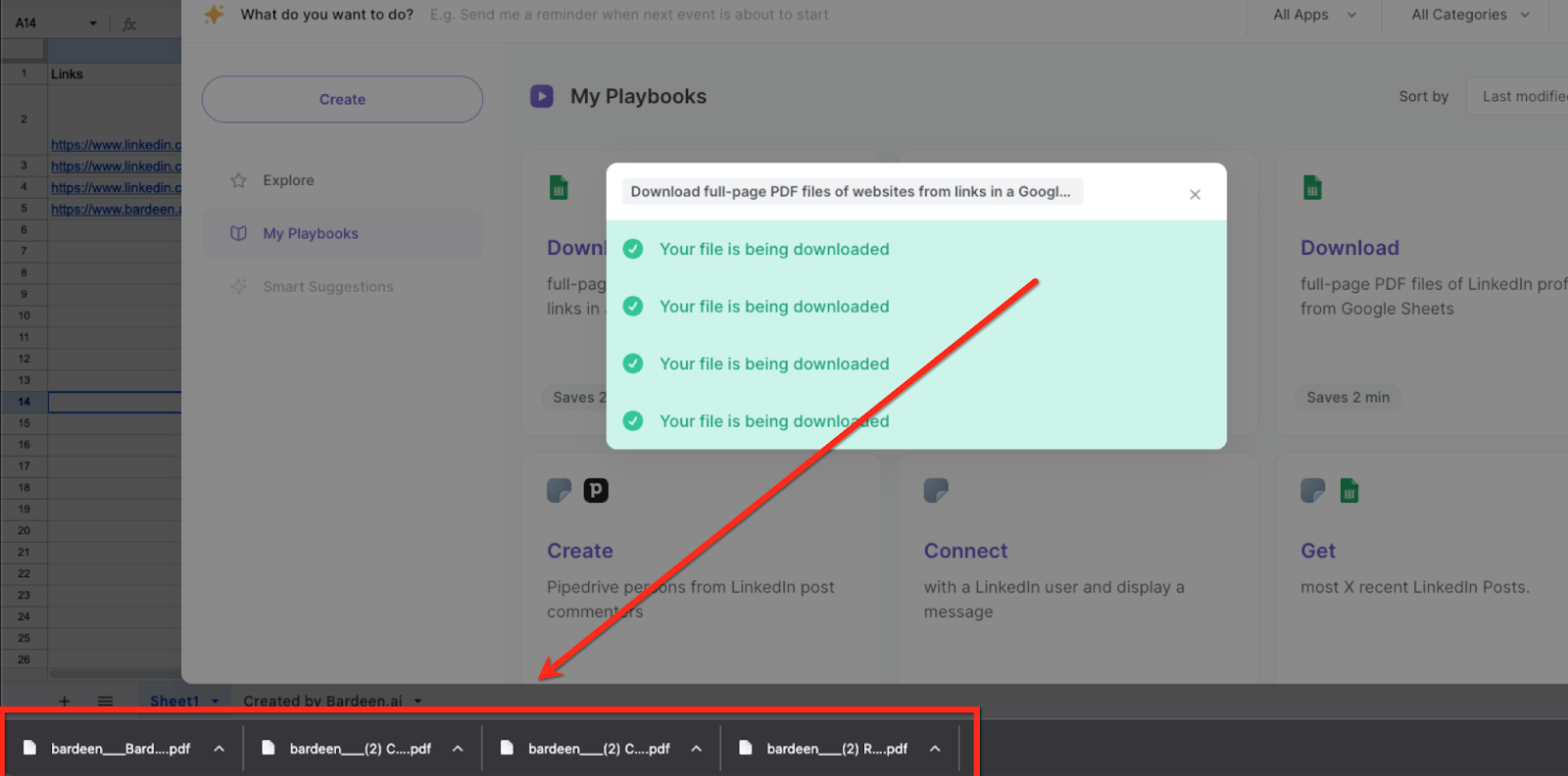 Download full-page PDF screenshots of websites from links in a Google Sheet