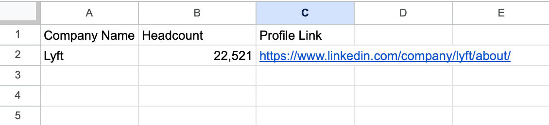 Sync LinkedIn Company Headcount with Google Sheets Instantly