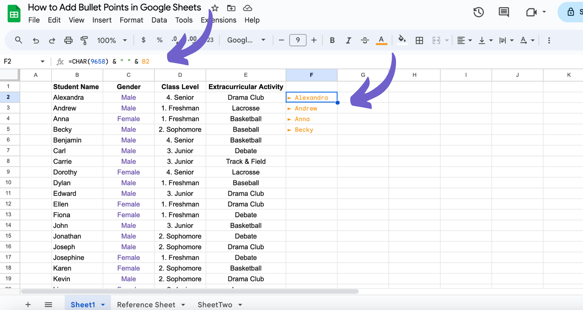 Add Bullet Points in Google Sheets: 4 Easy Methods
