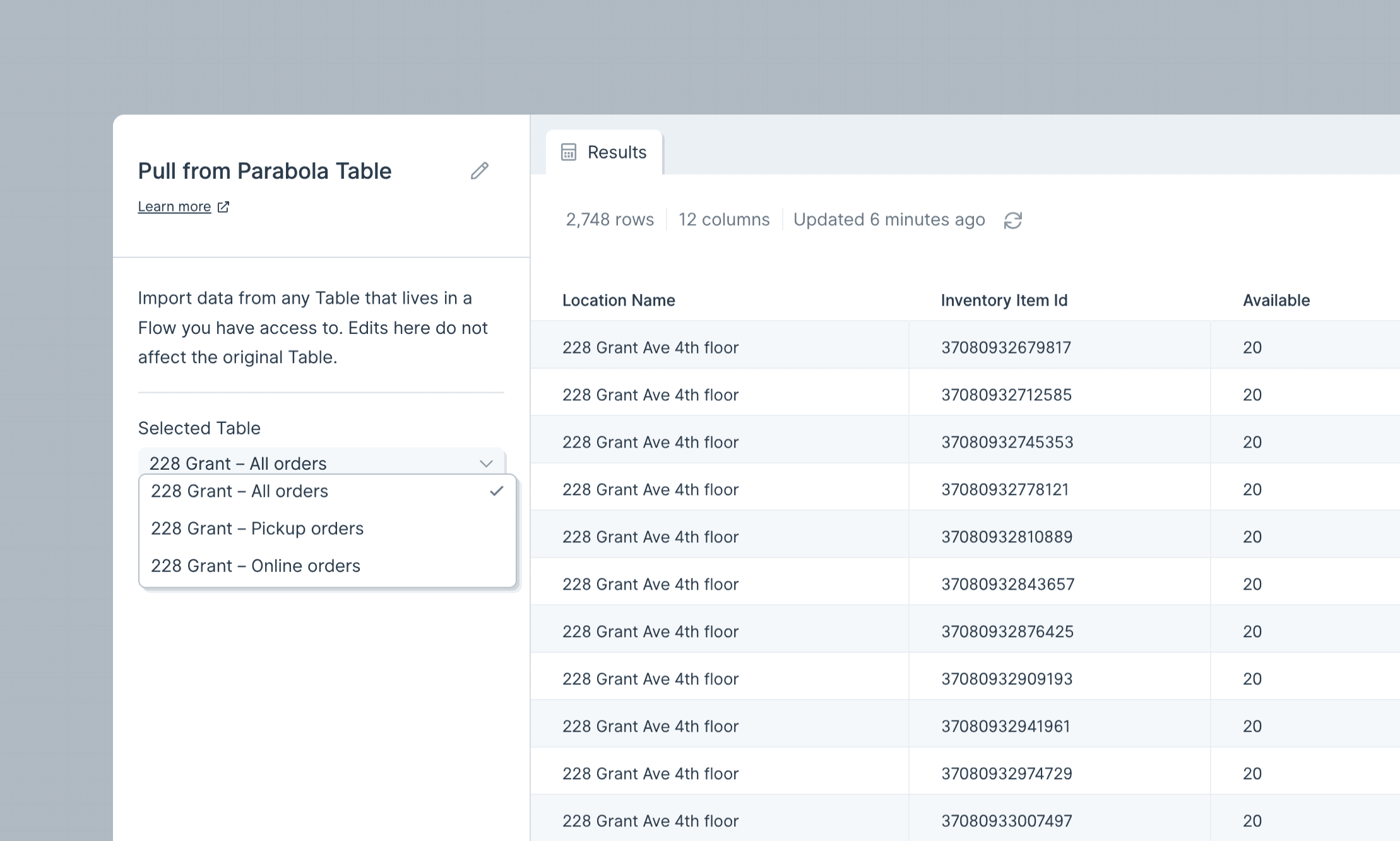 How to use the Parabola Tables integration | Parabola