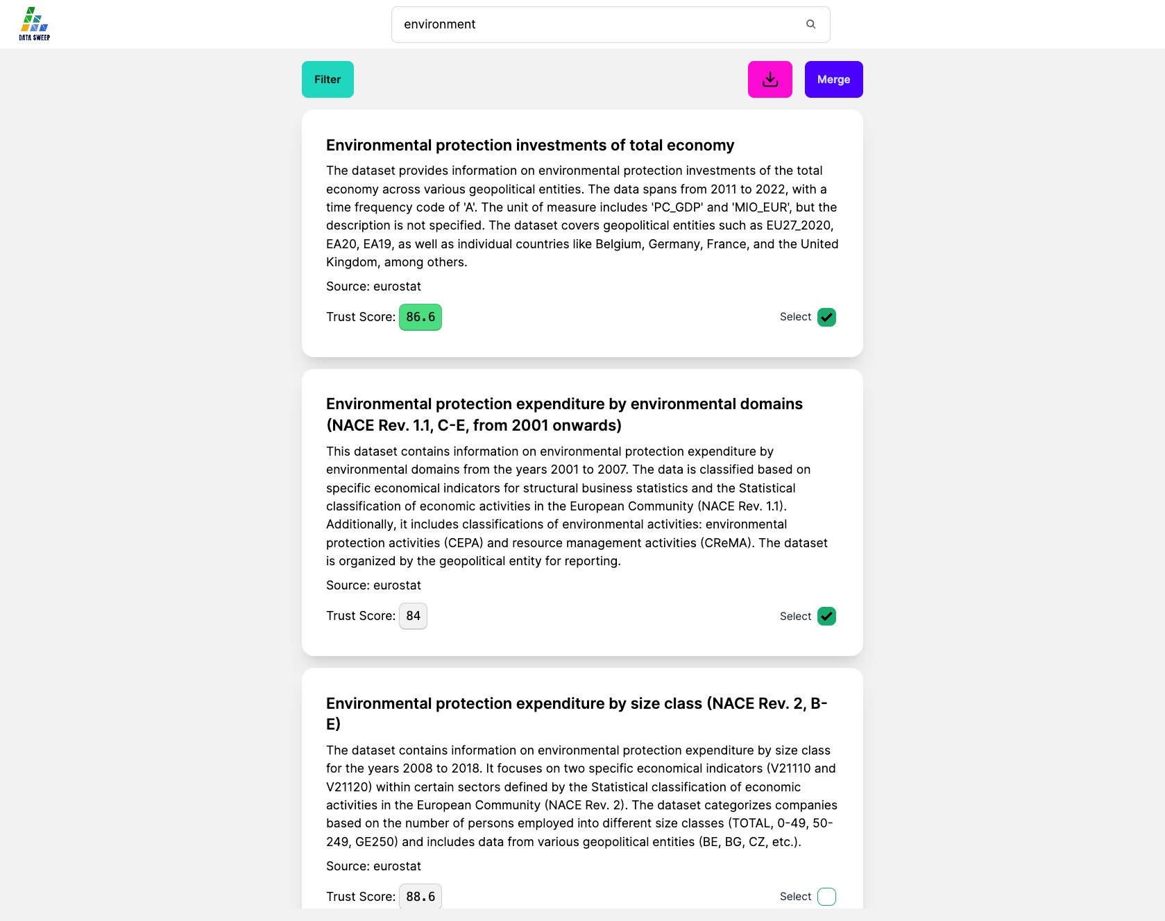 Data Sweep - Ready-to-use datasets for your research